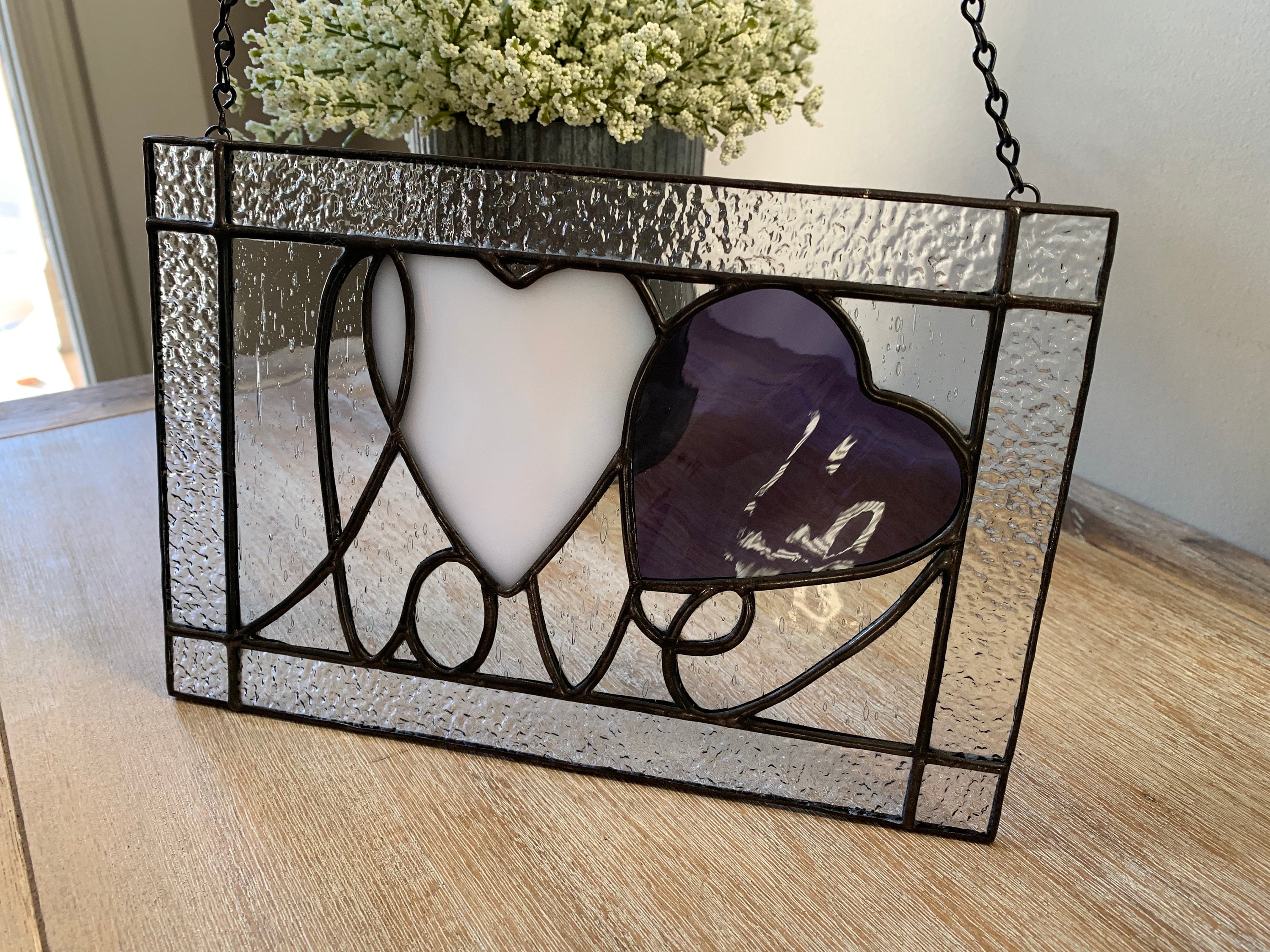Stained Glass Two Hearts, One Love Sign, Panel, Suncatcher - Etsy