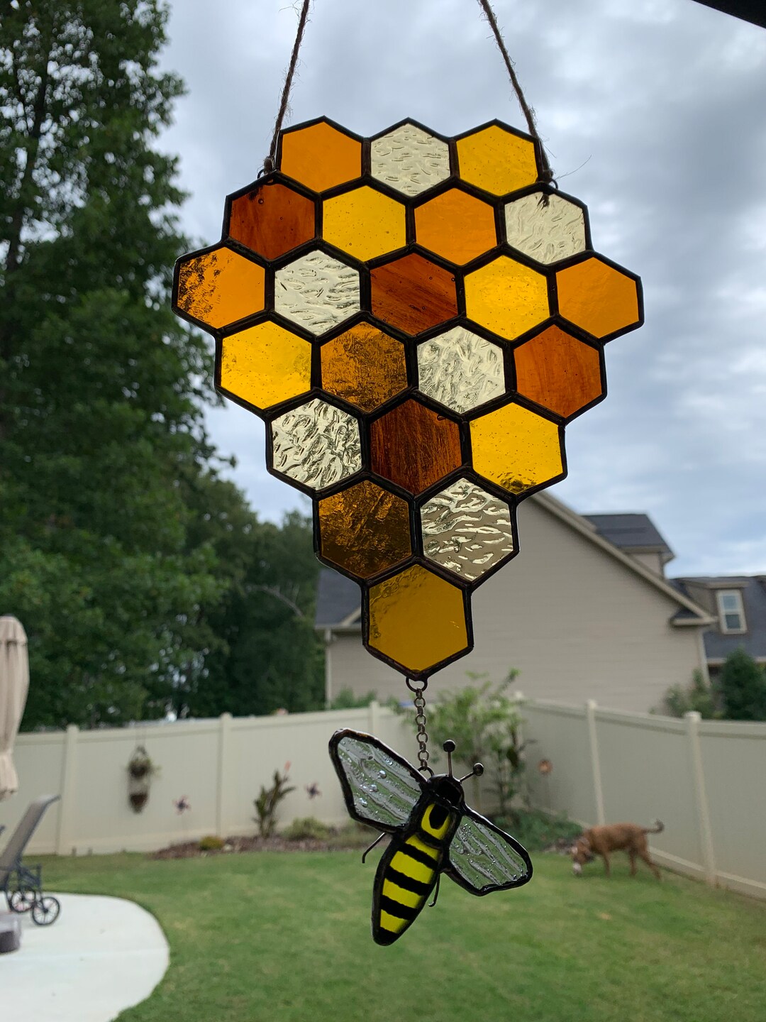 Stained Glass Beehive With Bee Sun Catcher - Etsy