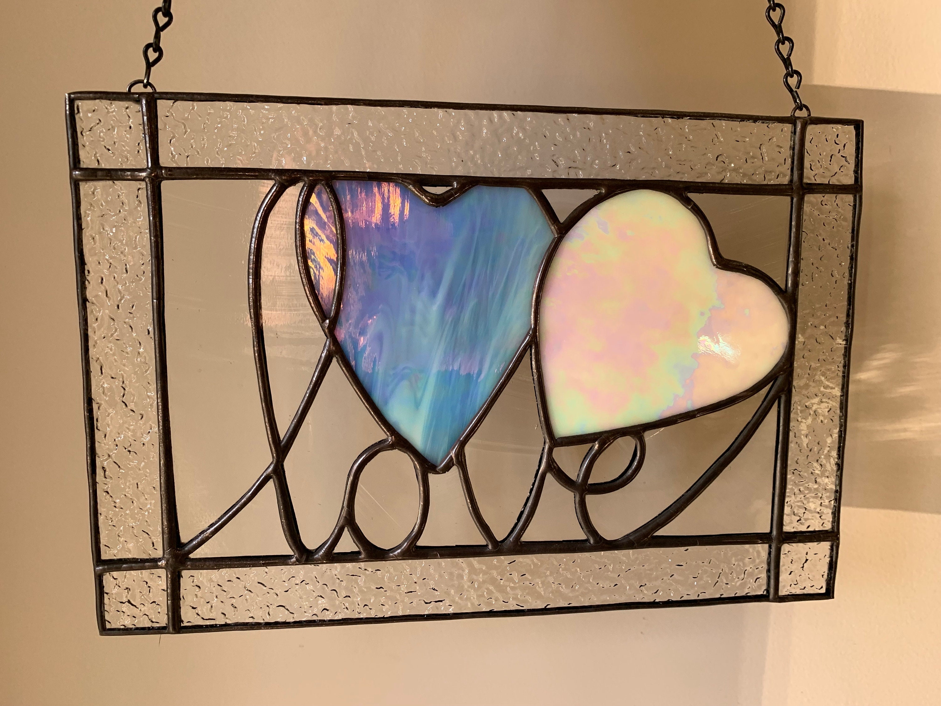 Stained Glass Two Hearts, One Love Sign, Panel, Suncatcher - Etsy