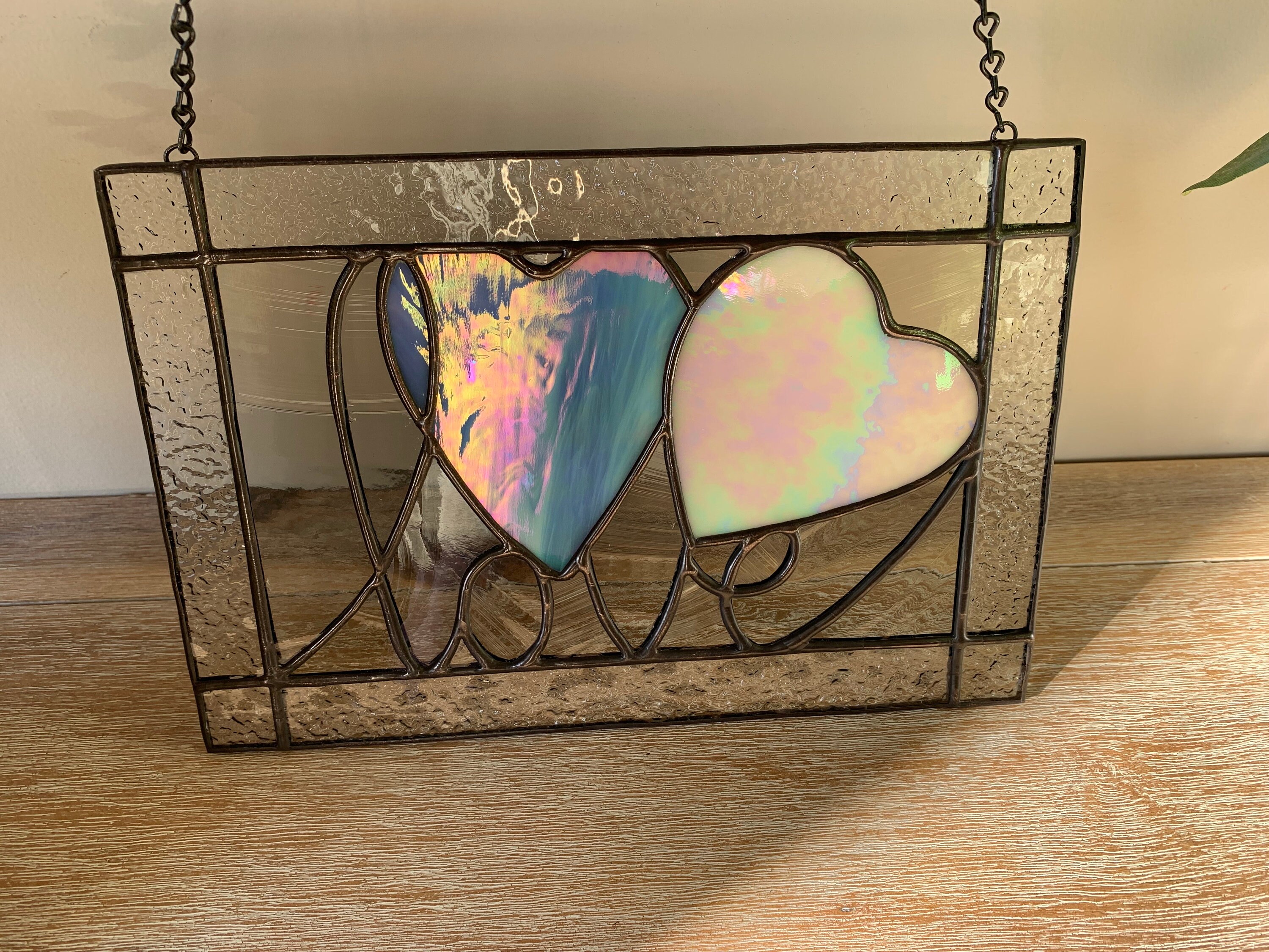 Stained Glass Two Hearts, One Love Sign, Panel, Suncatcher - Etsy