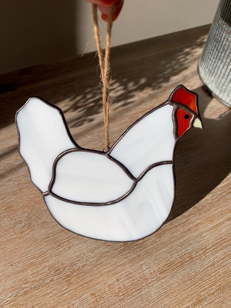 Stained Glass Chicken / Hen / Rooster Sun Catcher in White, Tan, Brown ...