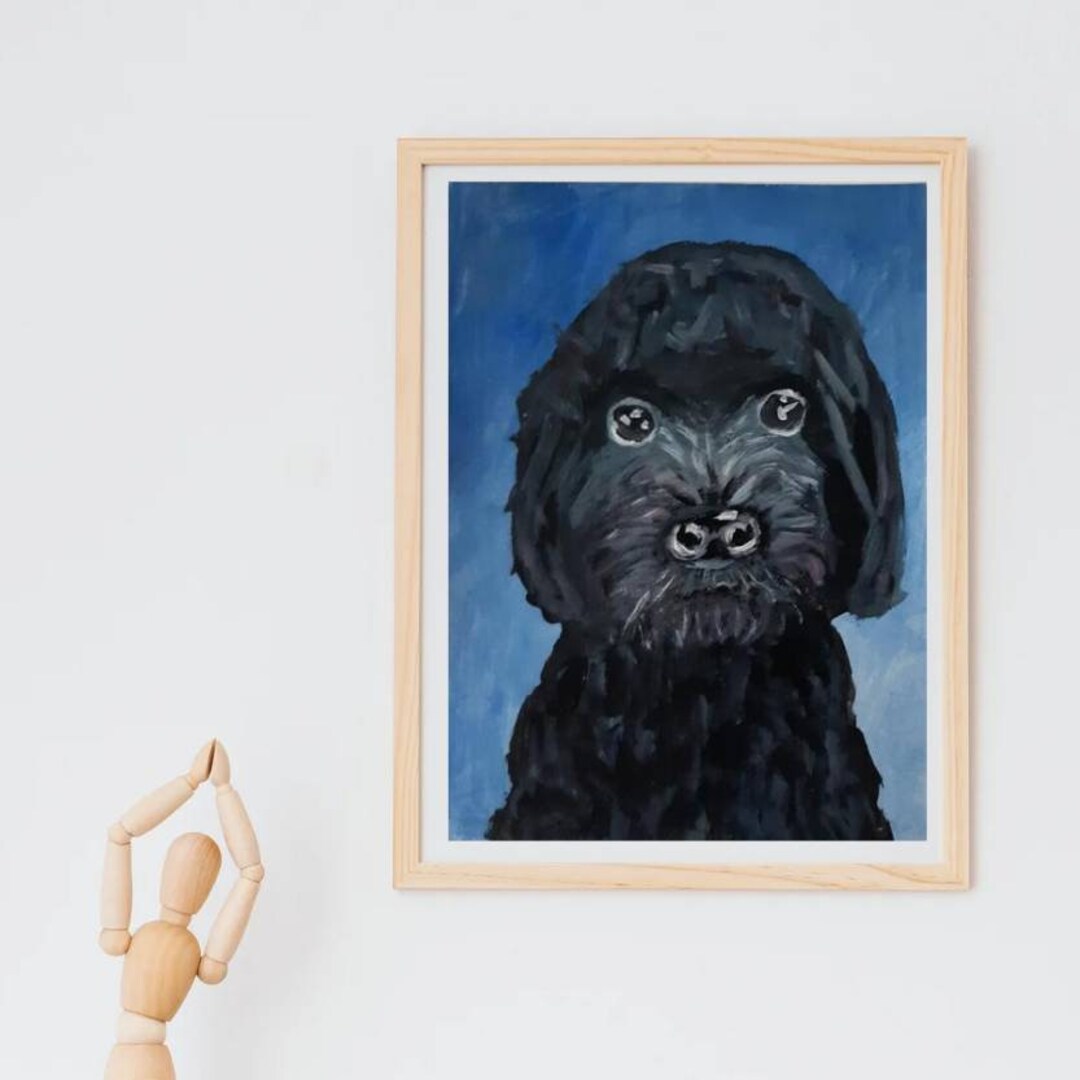 Original Small Painting Puppy Black Dog Acrylic on Paper Wall - Etsy