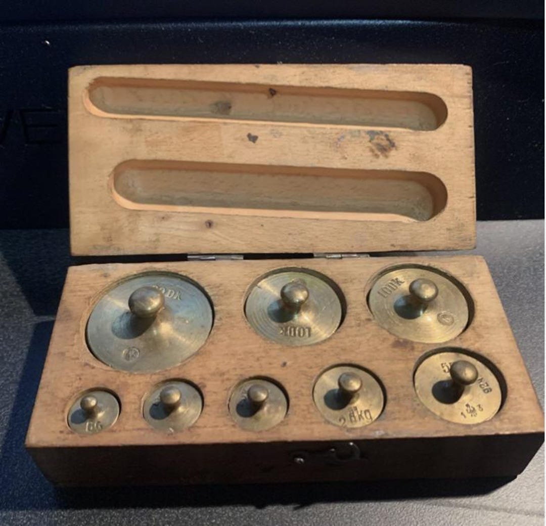 Antique Brass Precision Balance Scale Brass Weight Set W/ Wood Box ...