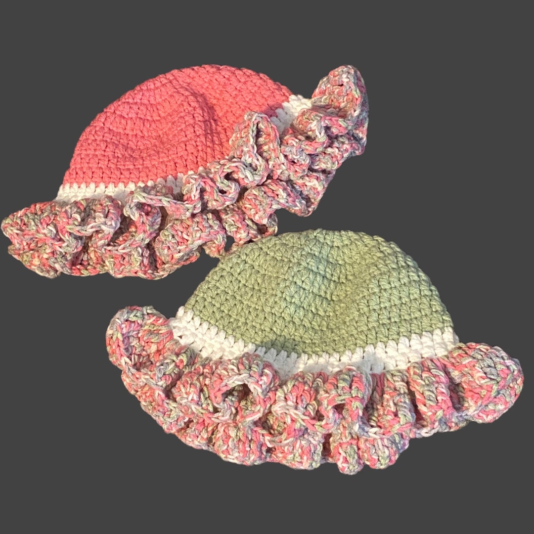 Sage Green, Pink & White Crochet Ruffle Hats Spring/summer Inspired ...