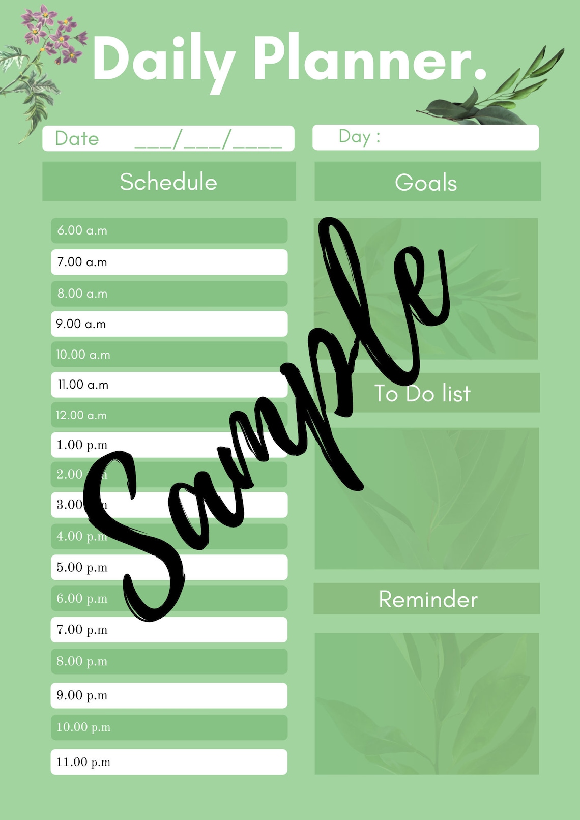 Printable Green Aesthetic Daily Planner - Etsy