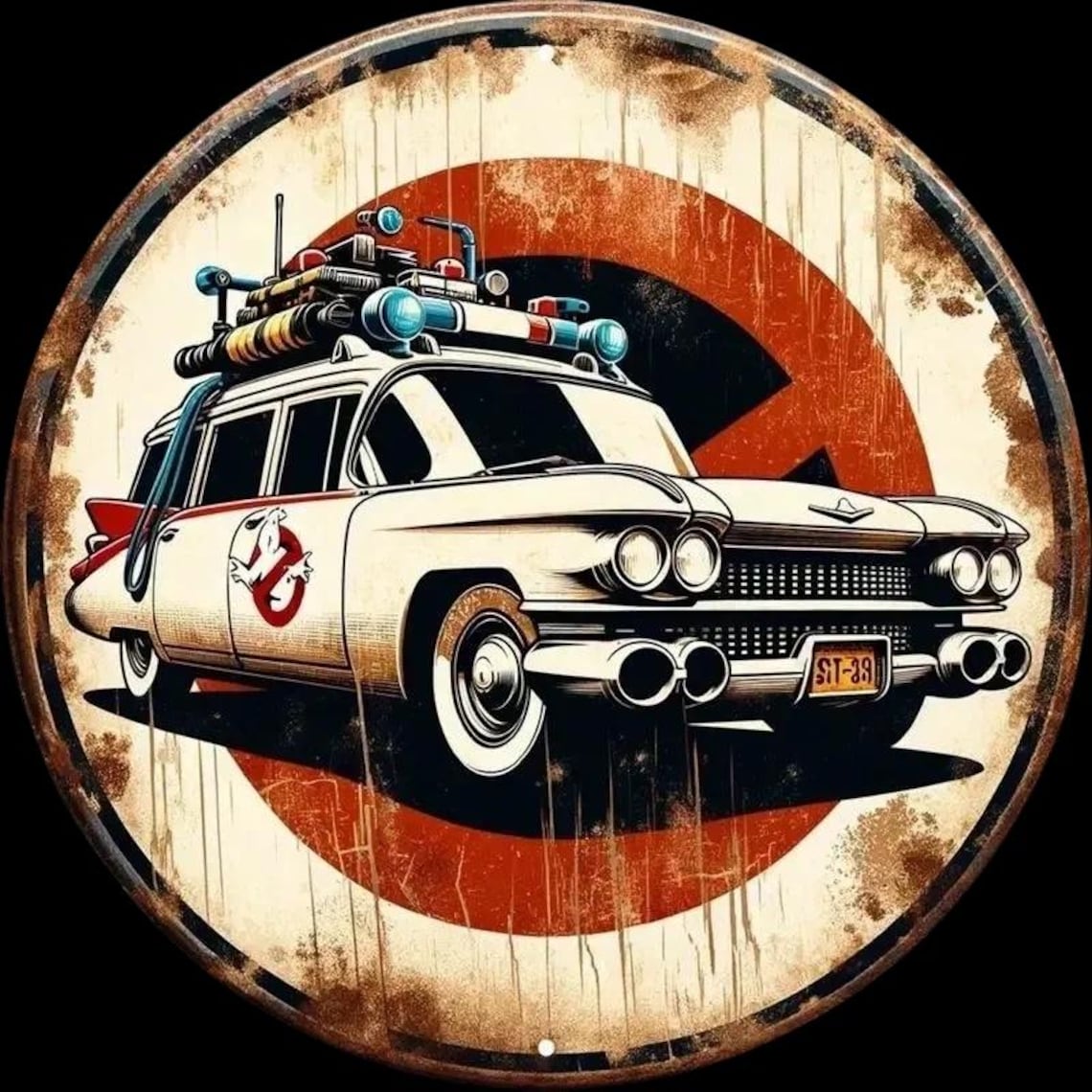 Ghostbusters Car Foil Engraved Metal Sign Round Vintage Garage Wall ...