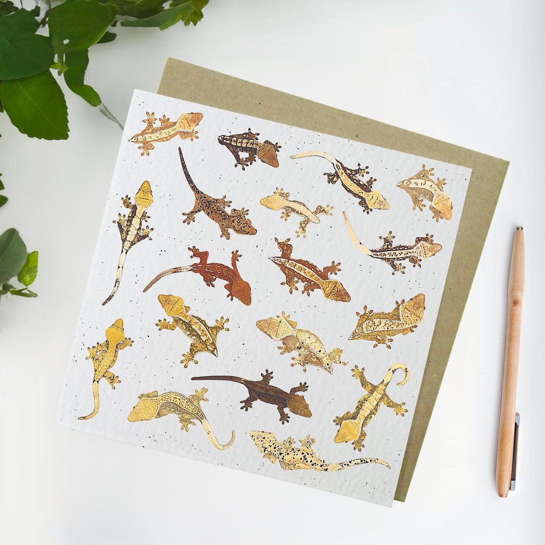 Illustrative Crested Gecko Card - Etsy