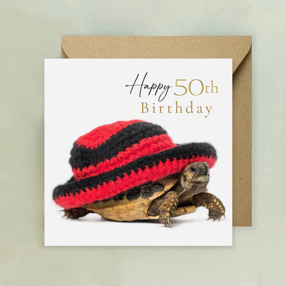 50th Birthday Tortoise Card – Funny Animal Photo Greeting for Milestone ...