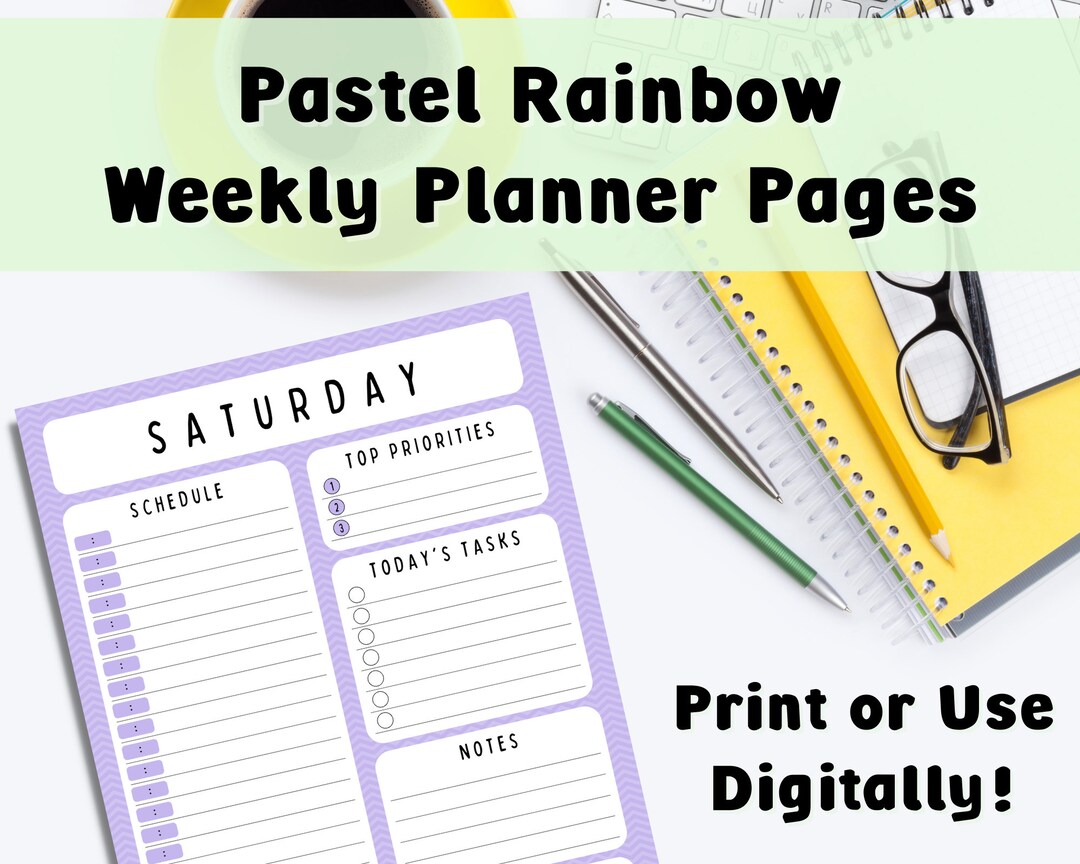 Pastel Rainbow Weekly Planner Pages | Printable Planner Pages | Digital ...
