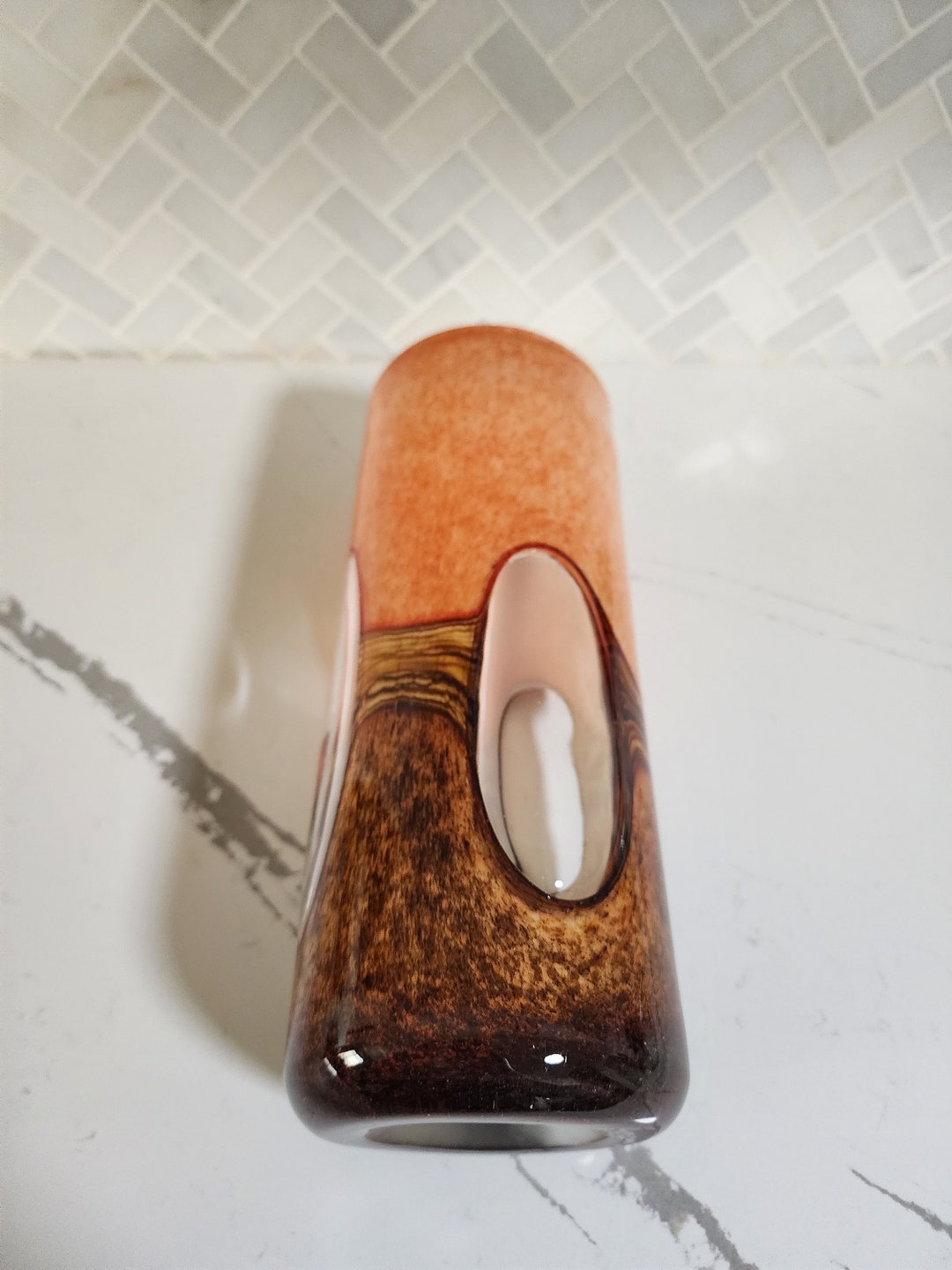 Vintage MCM Style Hand Blown Glass Vase - Etsy