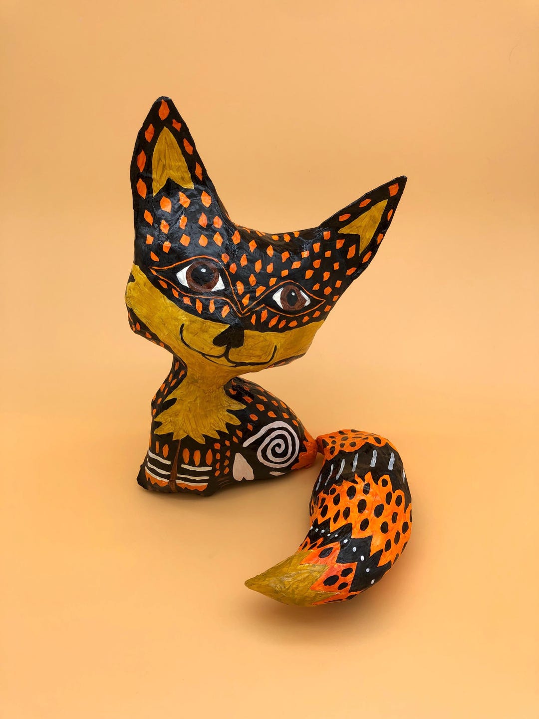 Alebrije Fox – Papier Mâché Fox Sculpture, Hand-painted, Artisanal Home ...