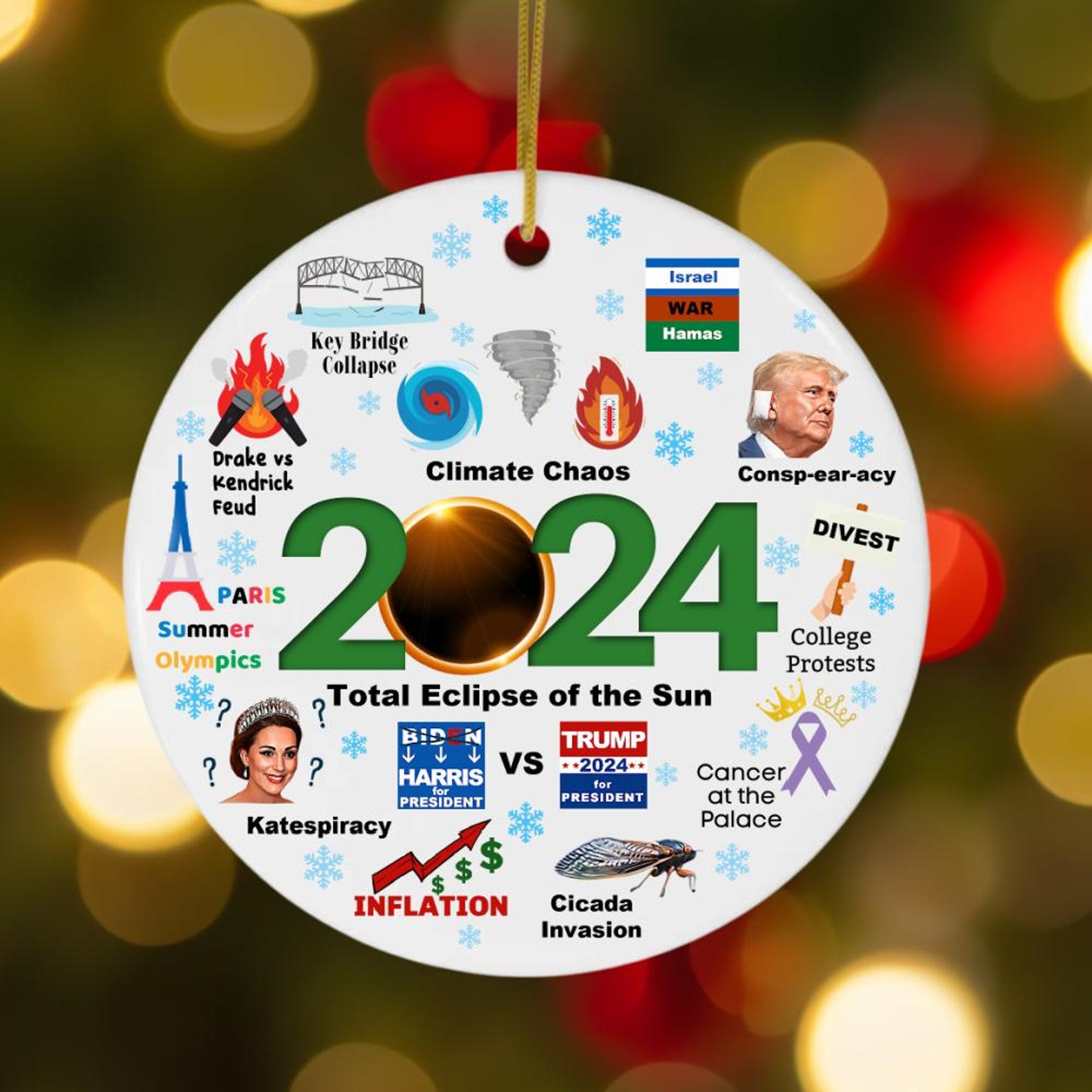 2024 Christmas Ornament, Year in Review, 2-sided, UV Printed, Ceramic ...