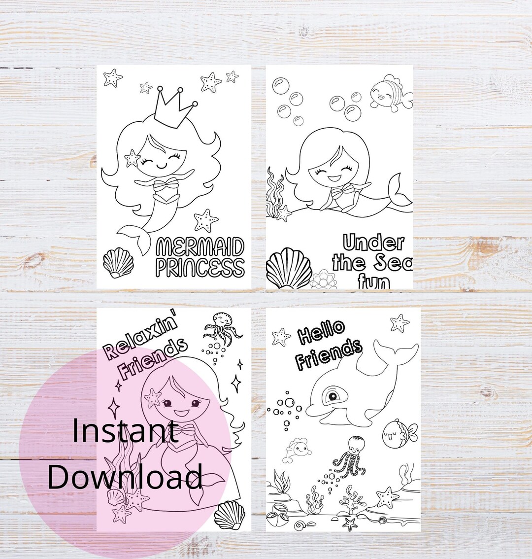 Mermaid Coloring Pages, Birthday Party Activity, Under the Sea Coloring ...