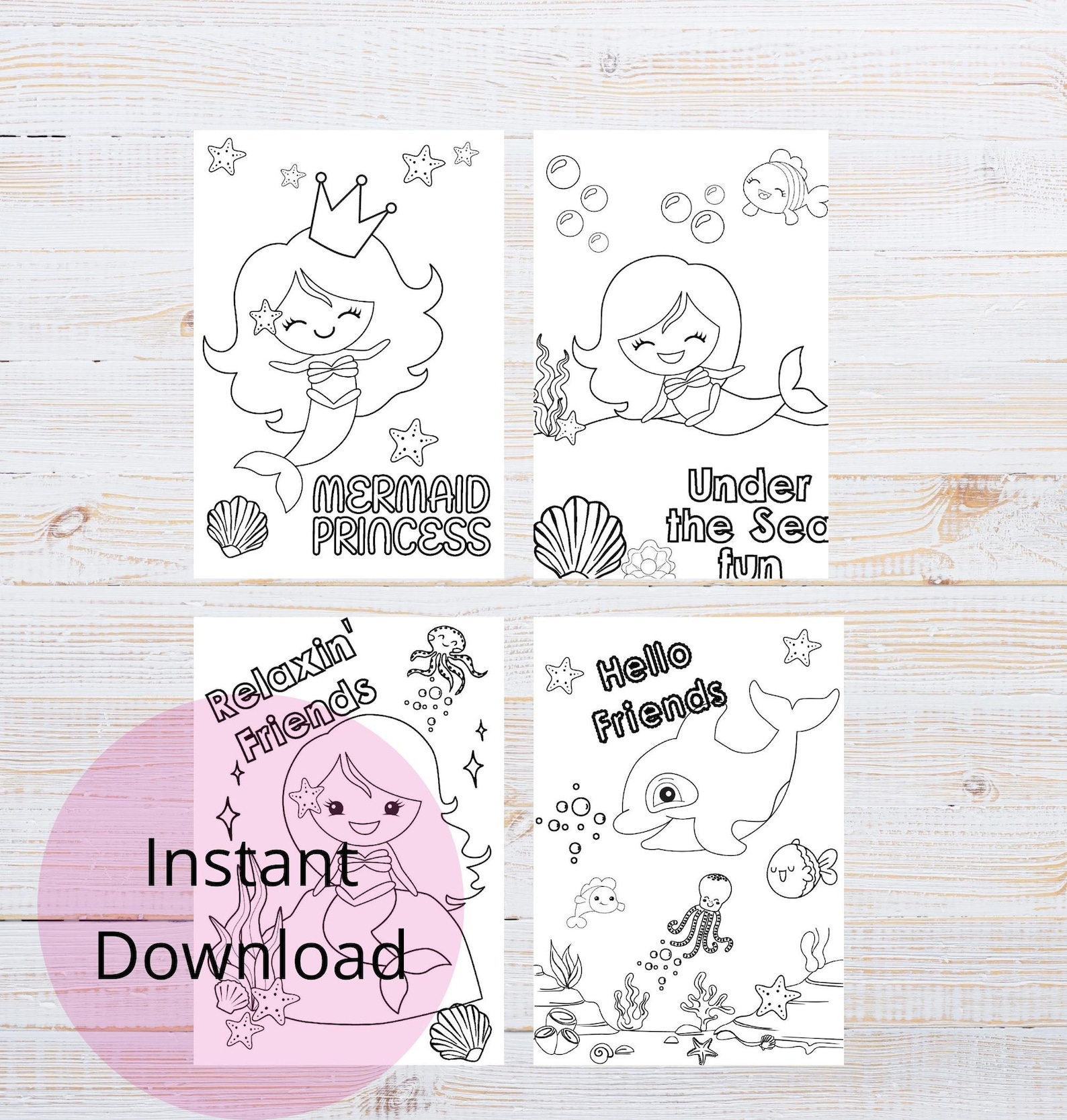 Mermaid Coloring Pages, Birthday Party Activity, Under the Sea Coloring ...