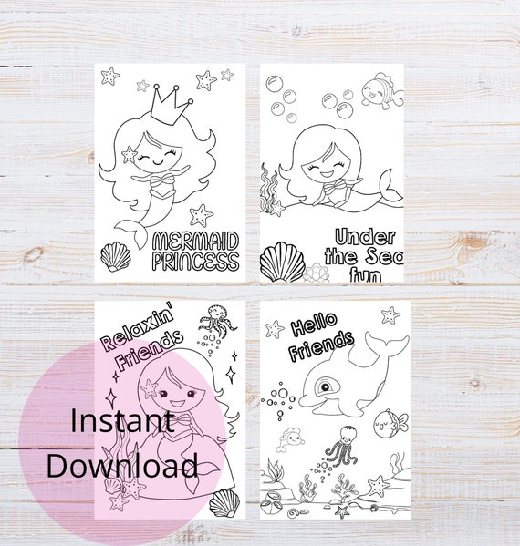 Mermaid Coloring Pages Birthday Party Activity Under the Sea | Etsy