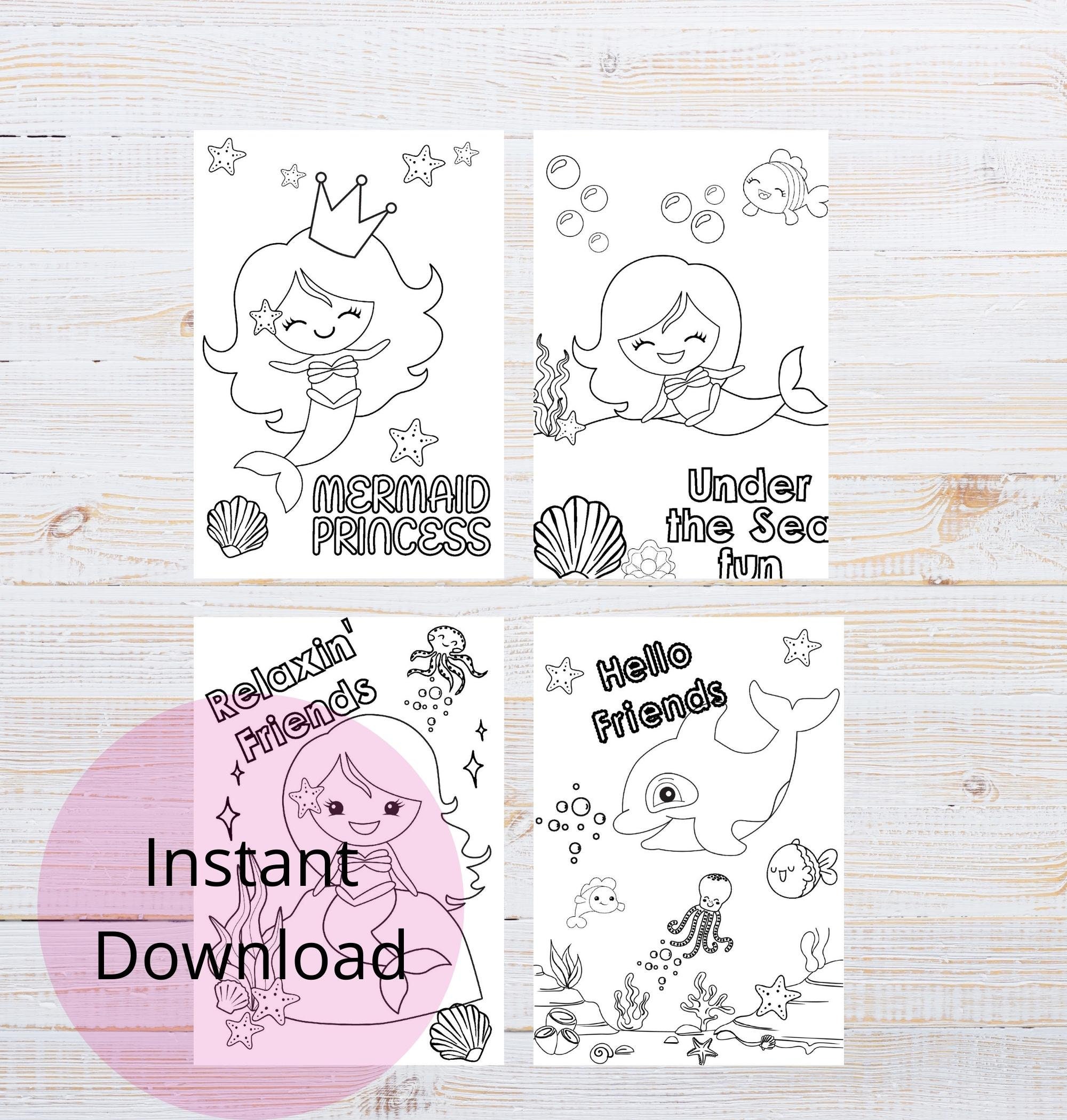 Mermaid Coloring Pages, Birthday Party Activity, Under the Sea Coloring ...