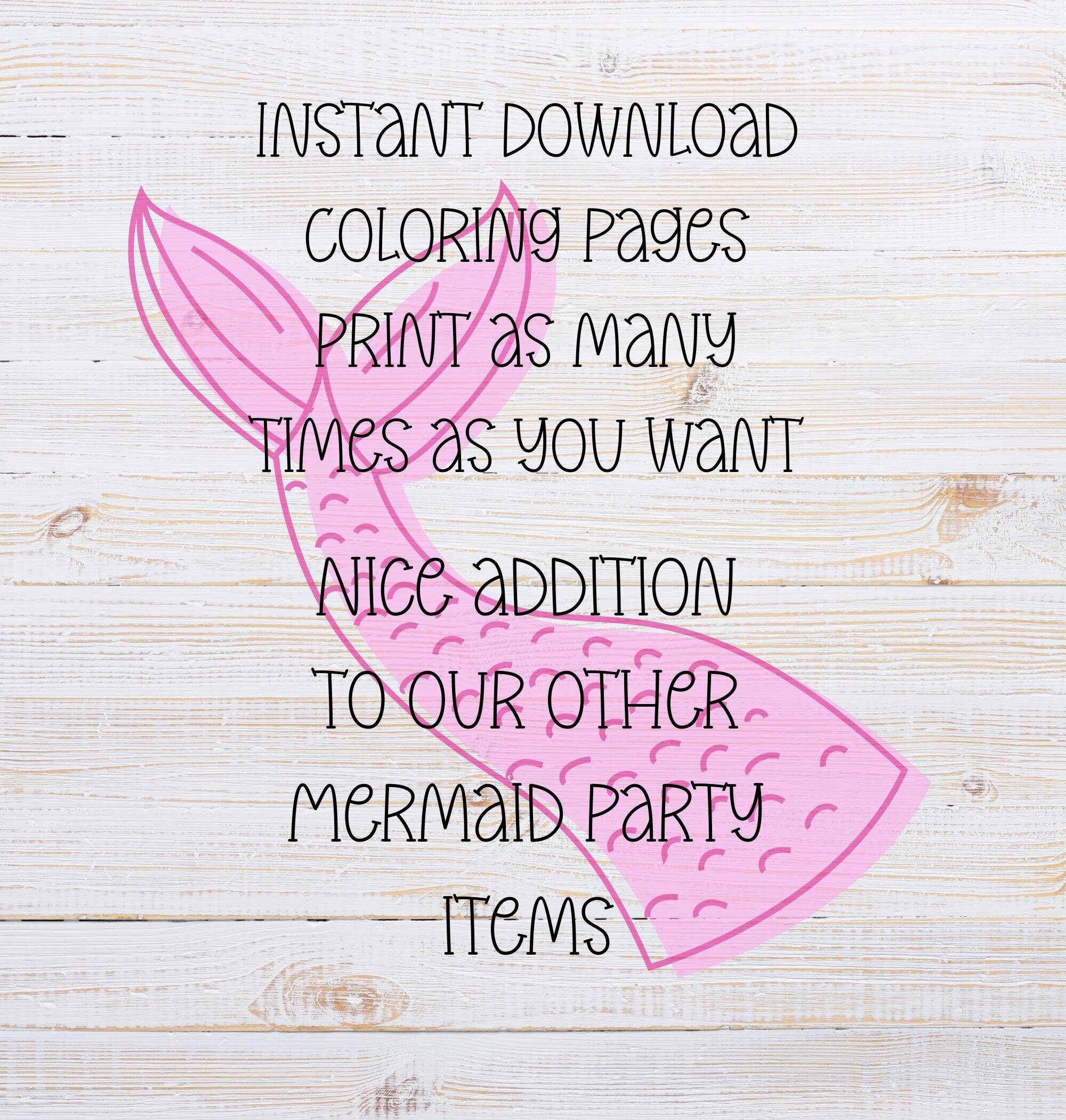 Mermaid Coloring Pages, Birthday Party Activity, Under the Sea Coloring ...