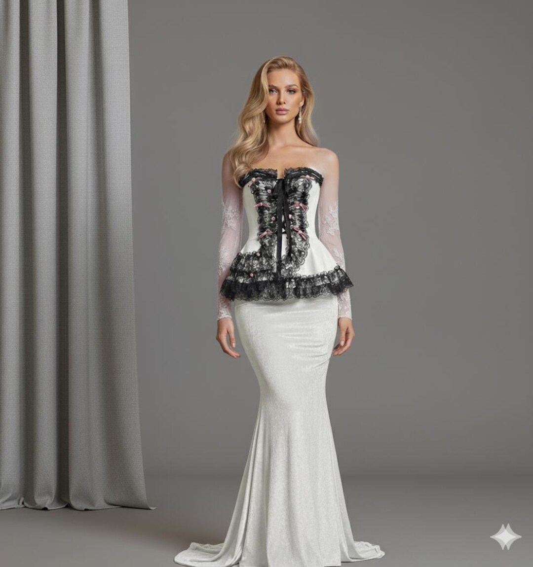 Victorian Gothic Cabaret Corset Blouse - Elegant White Halloween ...