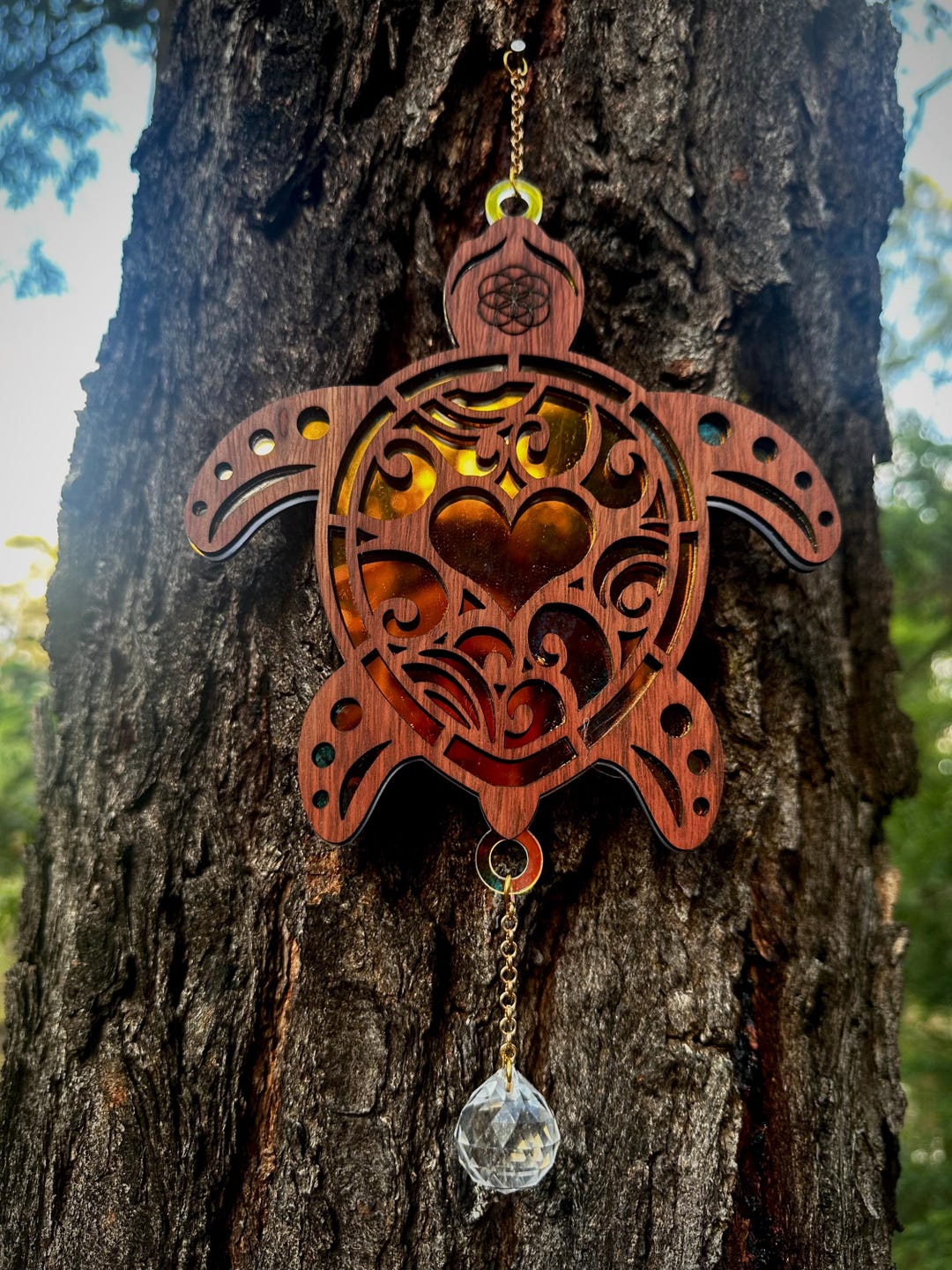 Turtle Seed of Life Wooden Sun Catcher-individual Decoration ...