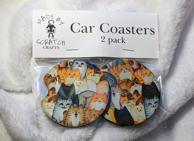 Cat Car Coasters Set, Neoprene Cup Holder Accessories (2 Pack) - Etsy