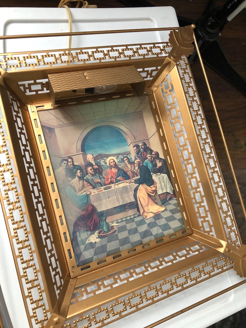 Hologram Light-up Jesus & Lord’s Supper Vintage Metal Frame Christian ...