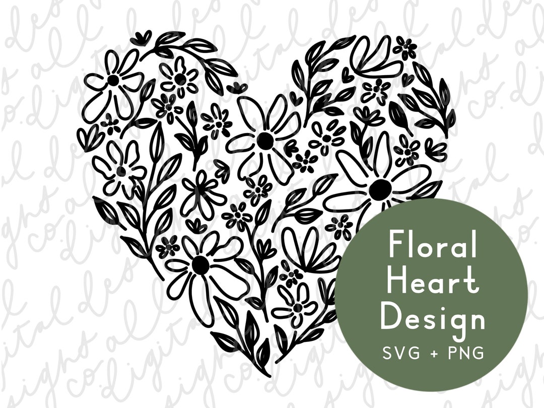 Floral Heart SVG, Big Florals, Heart SVG Art, Cricut Design, PNG ...