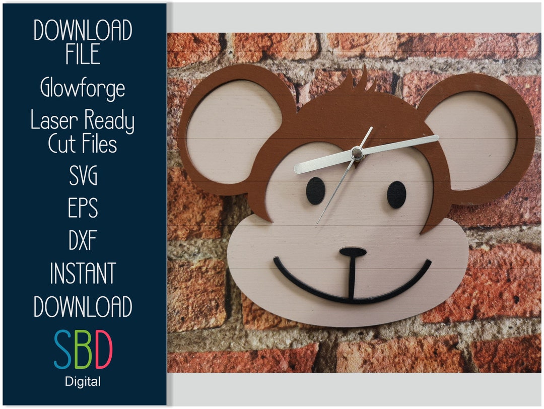 Monkey Clock SVG - Wooden Clock File - Nursery Clock Laser File - Laser ...