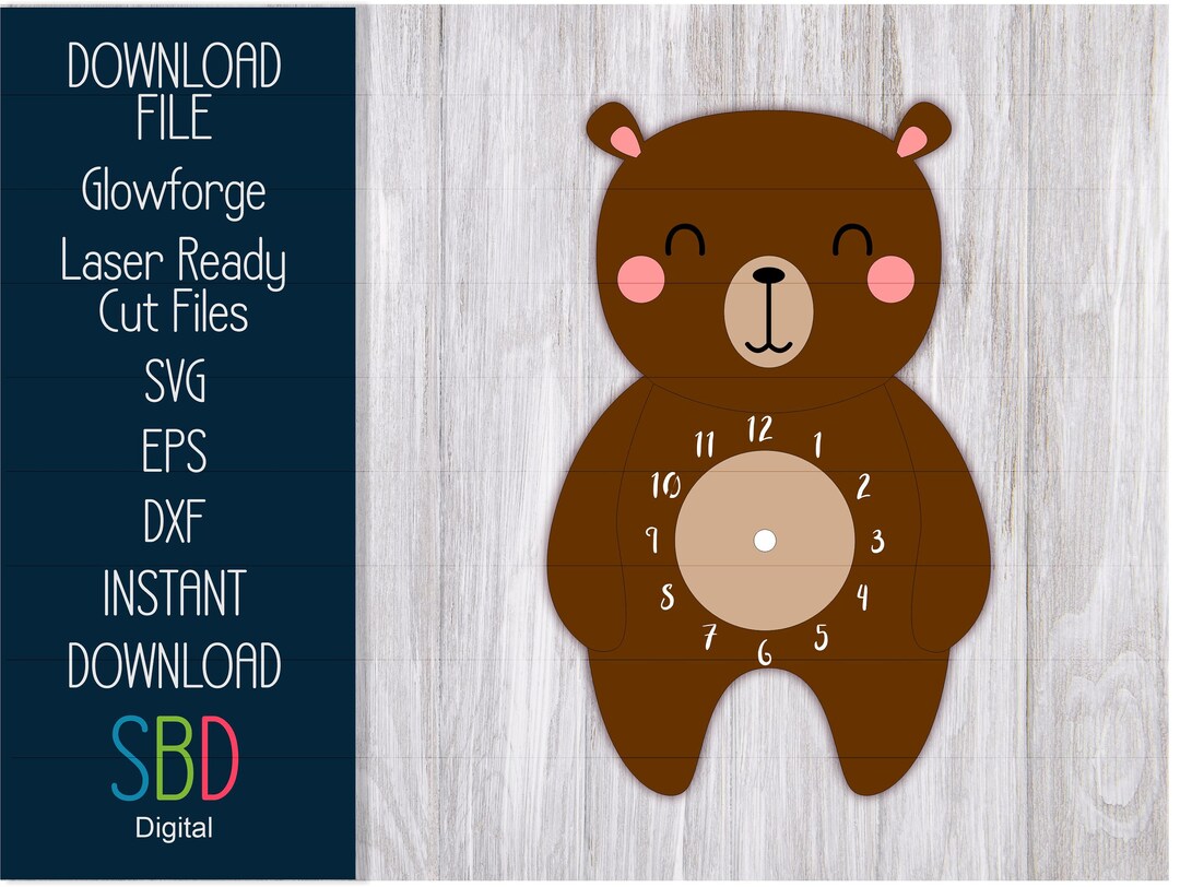 Bear Clock SVG - Wooden Clock File - Nursery Clock Laser File - Laser ...