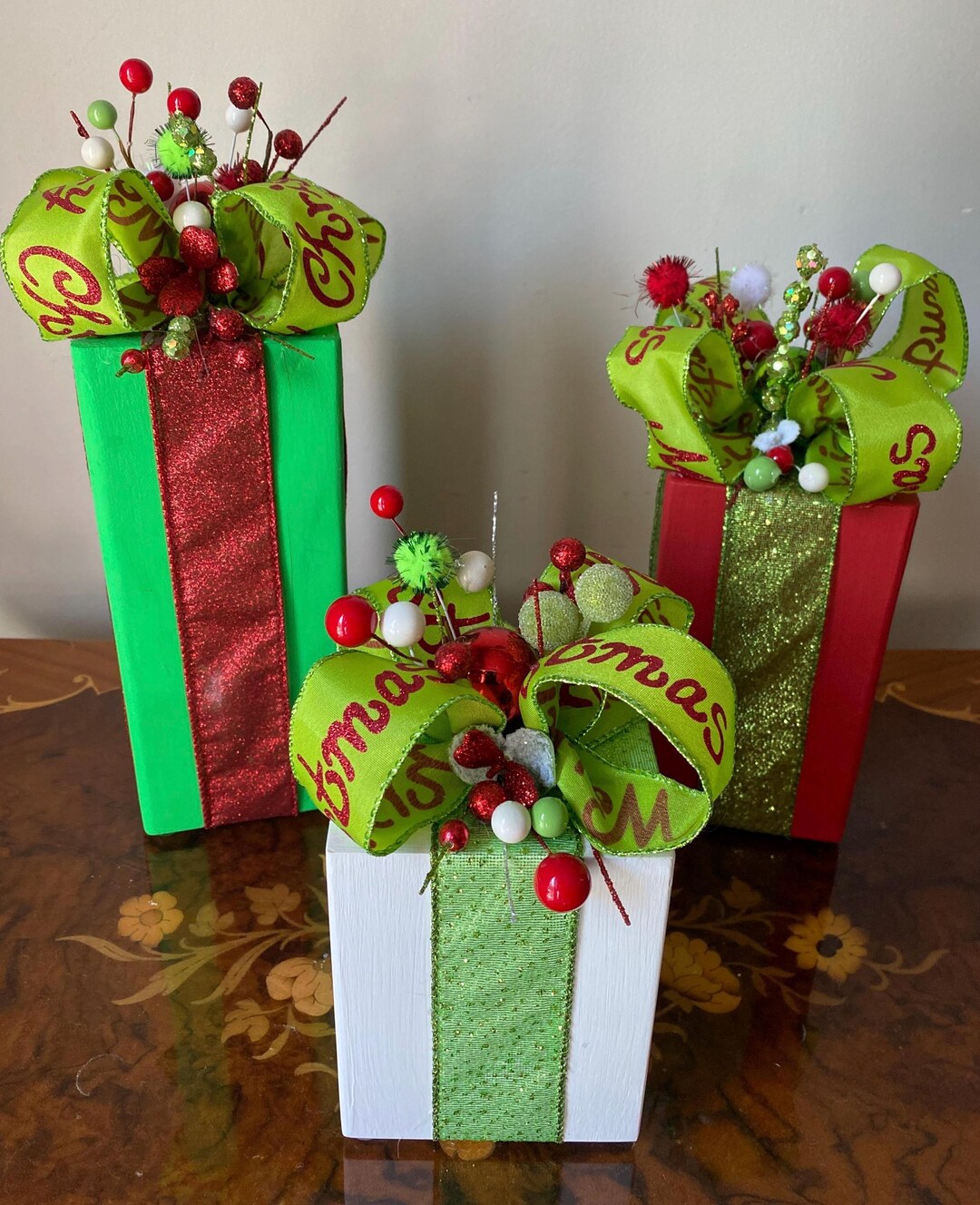 Grinch Christmas Wooden Block Set: Wooden Block Presents / Holiday ...