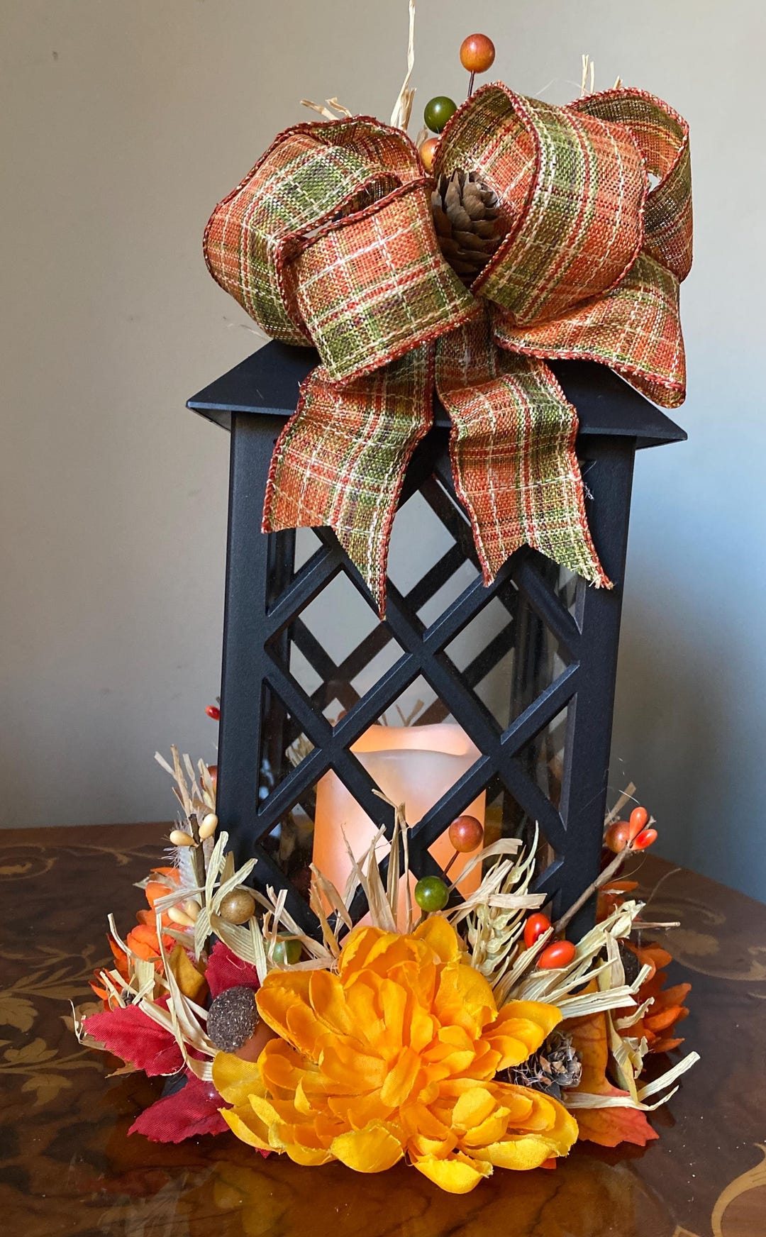 Fall (solar) Flameless Centerpiece Lantern/ Table Centerpiece / Fall ...