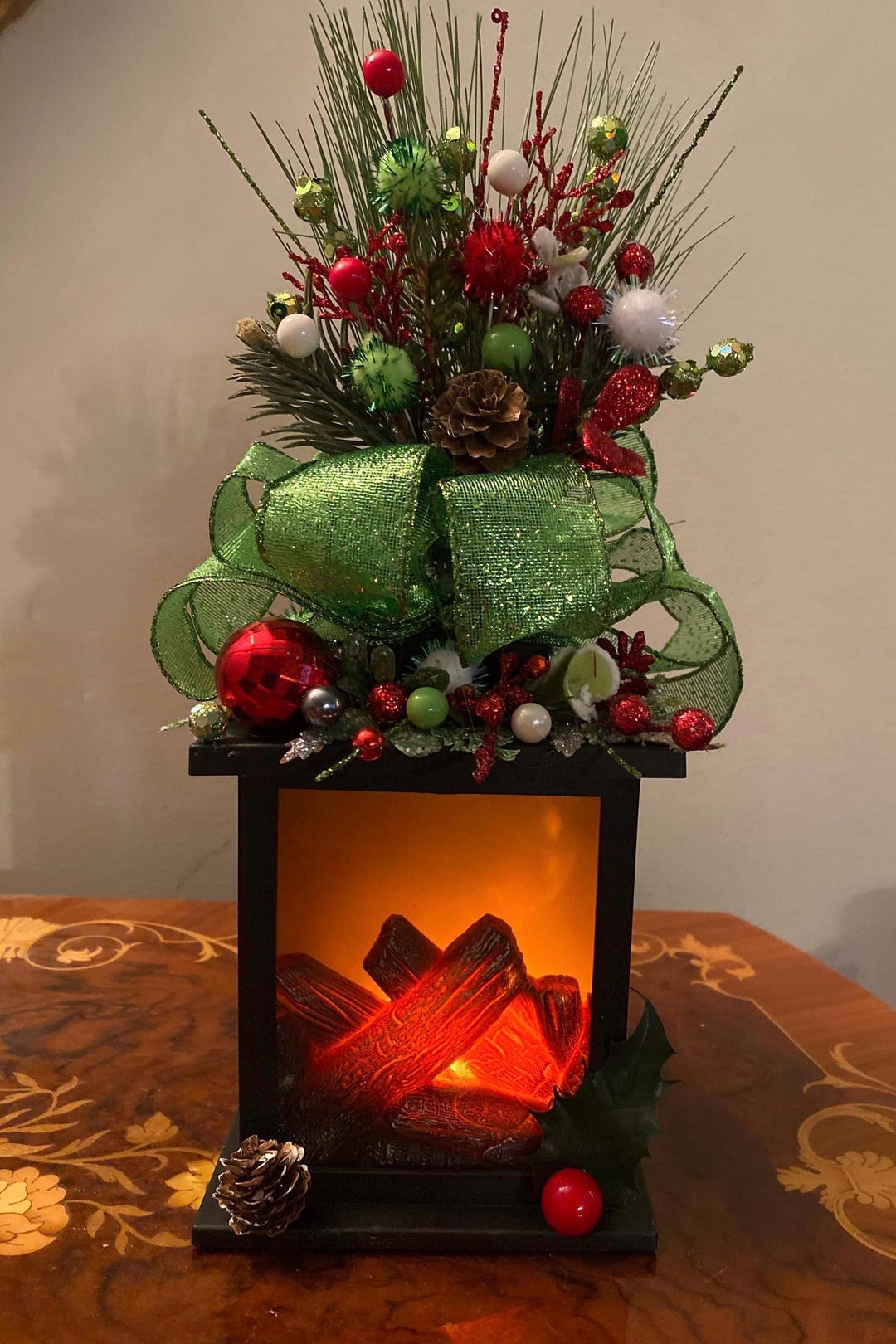 Grinch Christmas Lantern Centerpiece, Holiday Fireplace Decor - Etsy