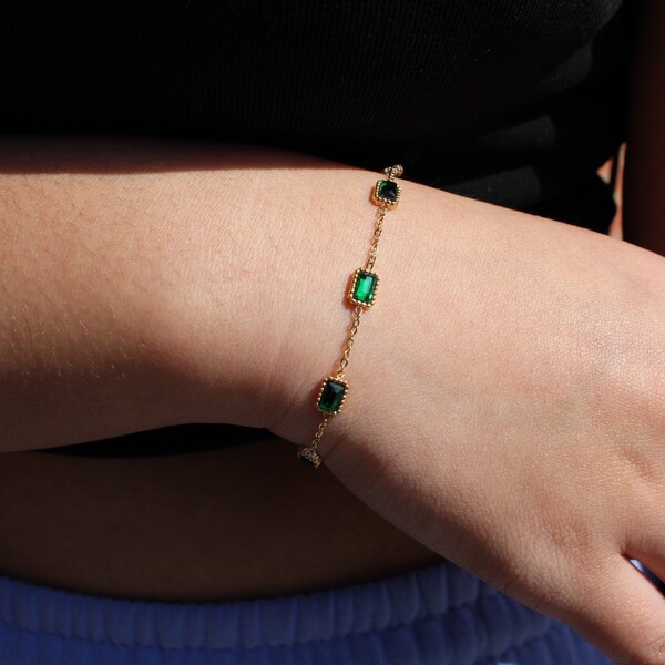 Green Stone Bracelet - Etsy UK