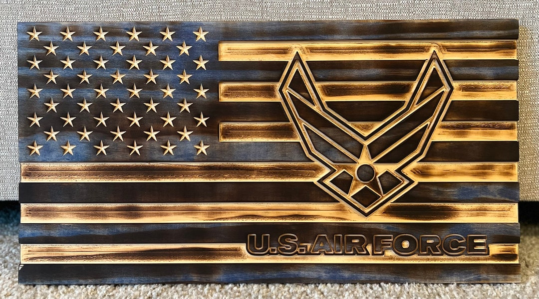 U. S. Air Force Logo American Flag Wood Burned - Etsy