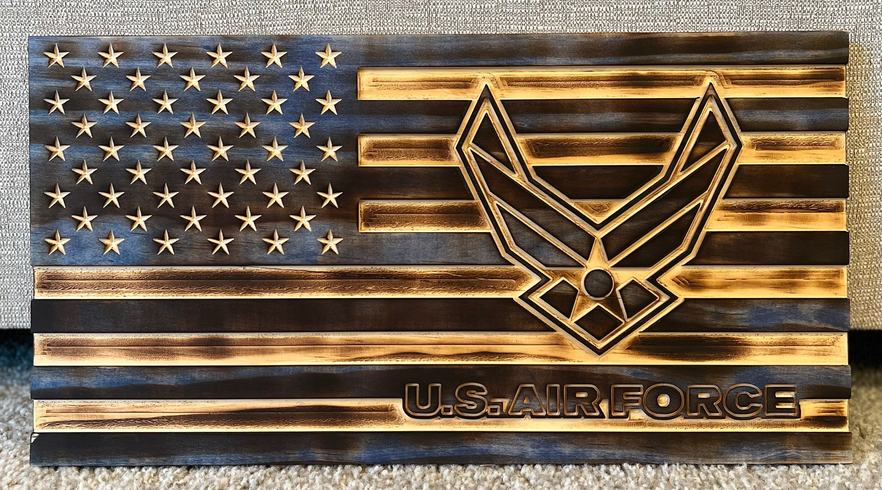 U. S. Air Force Logo American Flag Wood Burned - Etsy