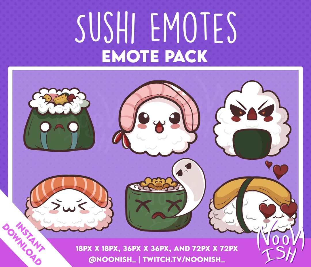 Cute Chibi Style Sushi Emotes | Twitch Graphics for Streamers | Twitch ...