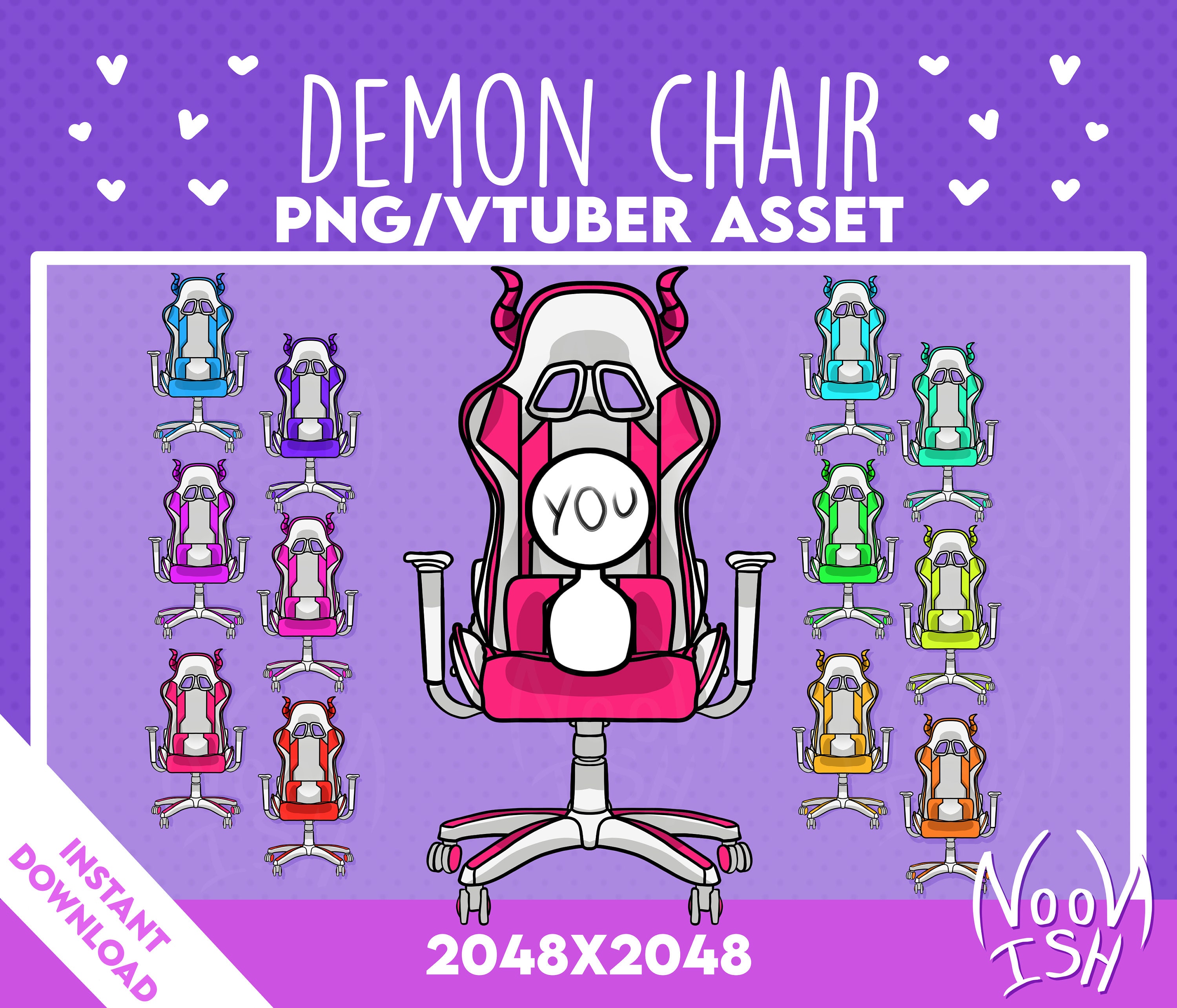 Vtuber PNG Tuber Asset Demon Horn Gaming Chair VIBRANT WHITE 12 Colours ...
