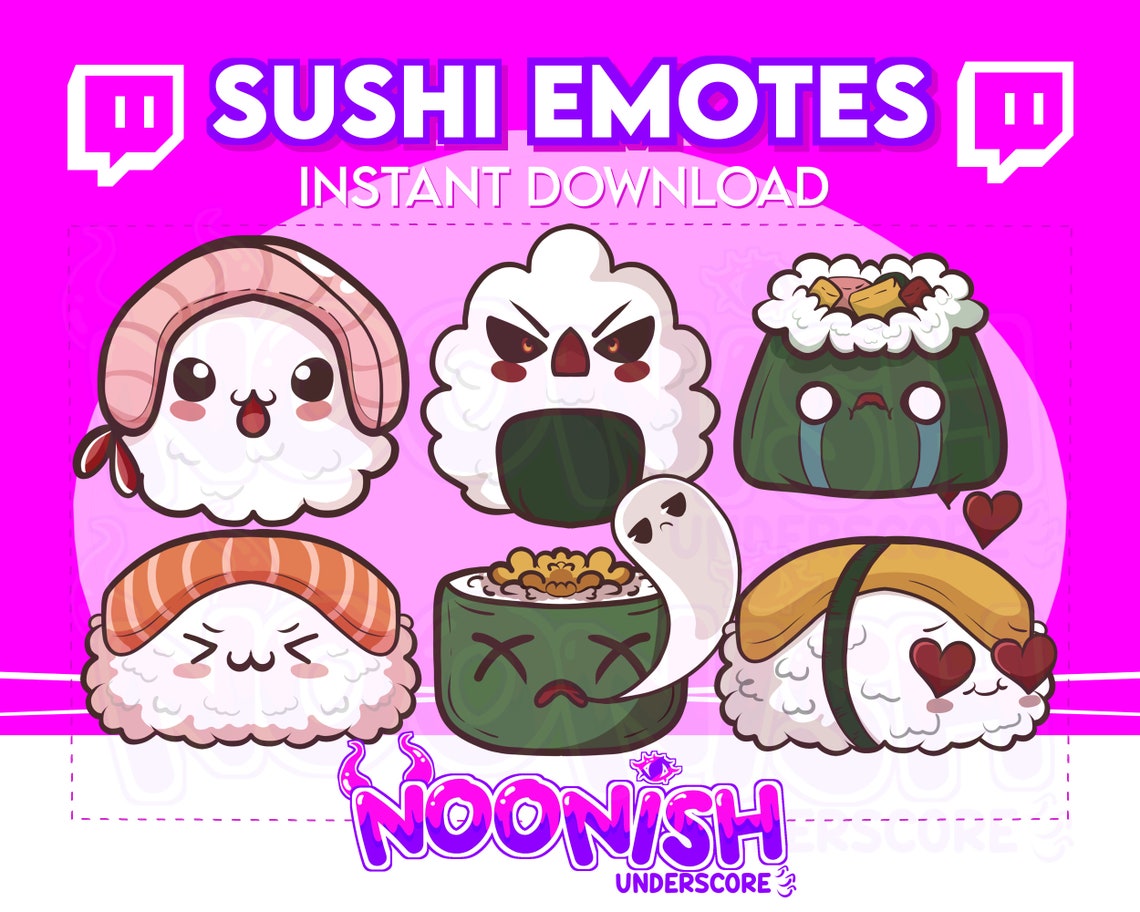 Cute Chibi Style Sushi Emotes Twitch Graphics for Streamers - Etsy