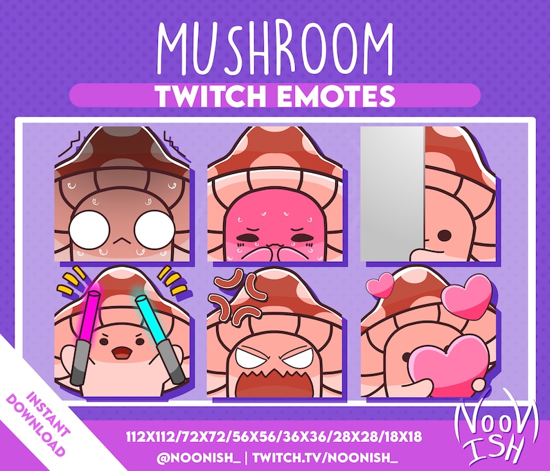 Chibi MUSHROOM Pack 2 Twitch Sub & Follow Emotes Streamer Emotes Twitch ...