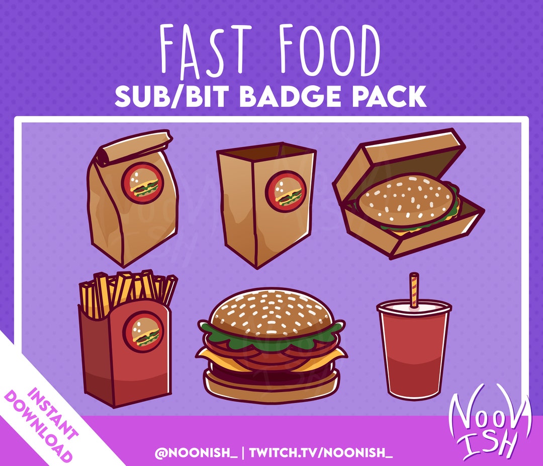 Twitch Sub Badges / Cheer Bit Badges | FAST FOOD | X6 | Resized to ...