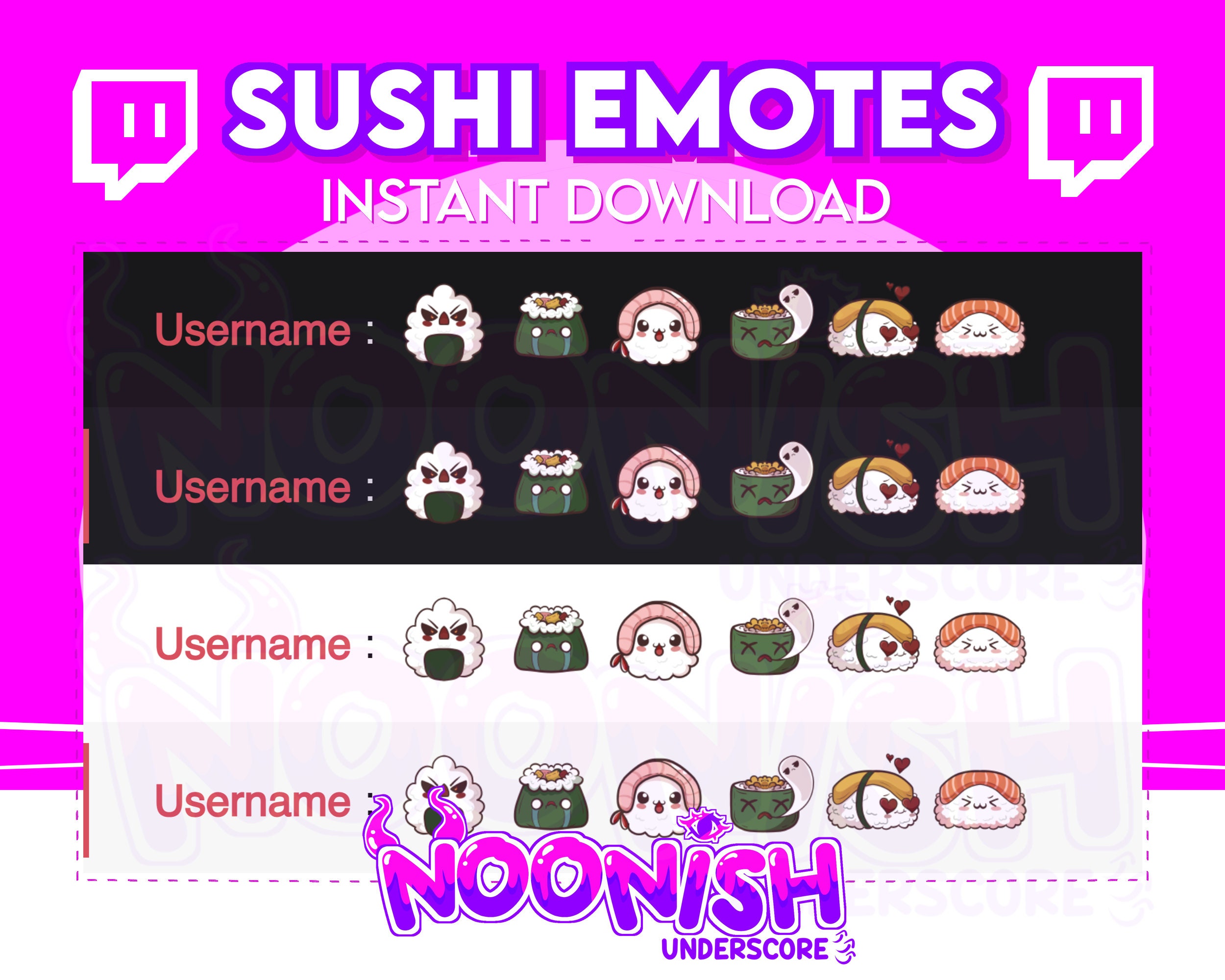 Cute Chibi Style Sushi Emotes Twitch Graphics for Streamers Twitch Sub ...