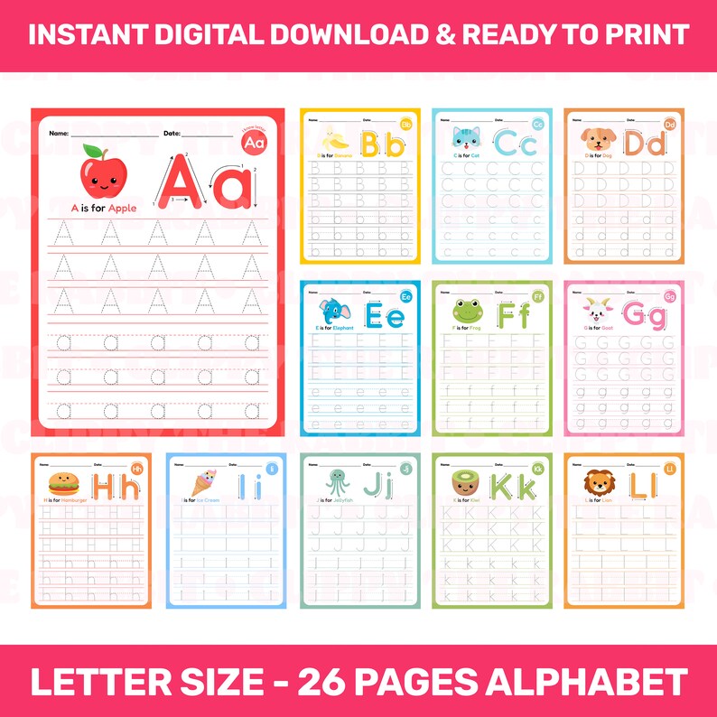 Alphabet Tracing Worksheets for Preschool and Kindergarten: Printable ...