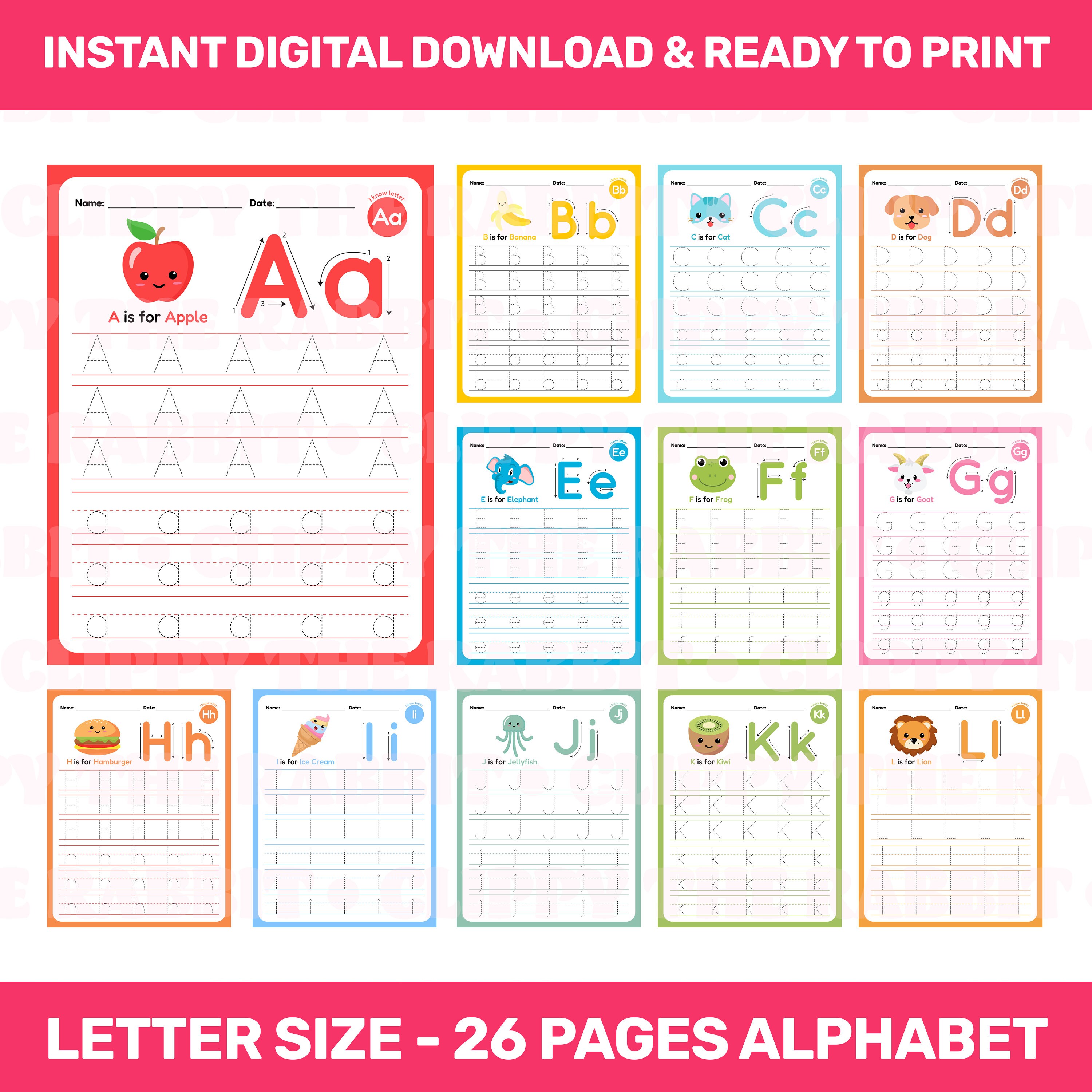 Alphabet Tracing Worksheets for Preschool and Kindergarten: Printable ...