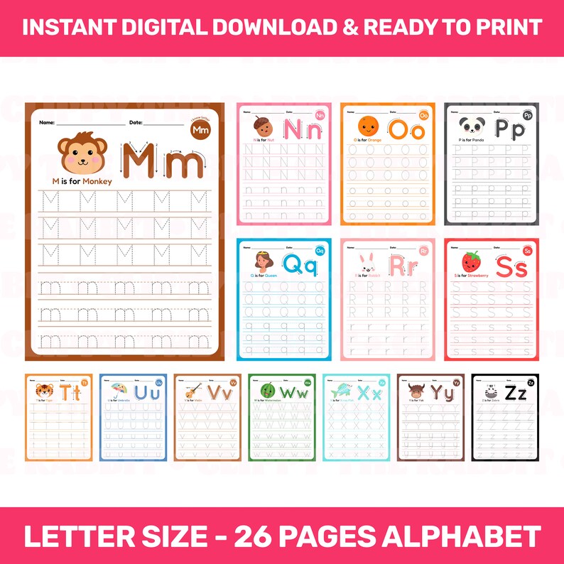 Alphabet Tracing Worksheets for Preschool and Kindergarten: Printable ...