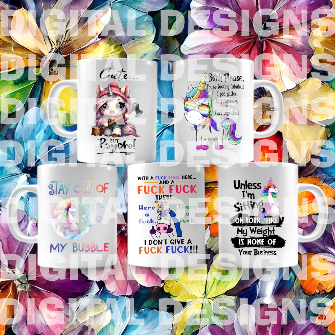 Unicorns, Funny, Rude PNG Unicorn Design for Sublimation X 5 Png's, for ...