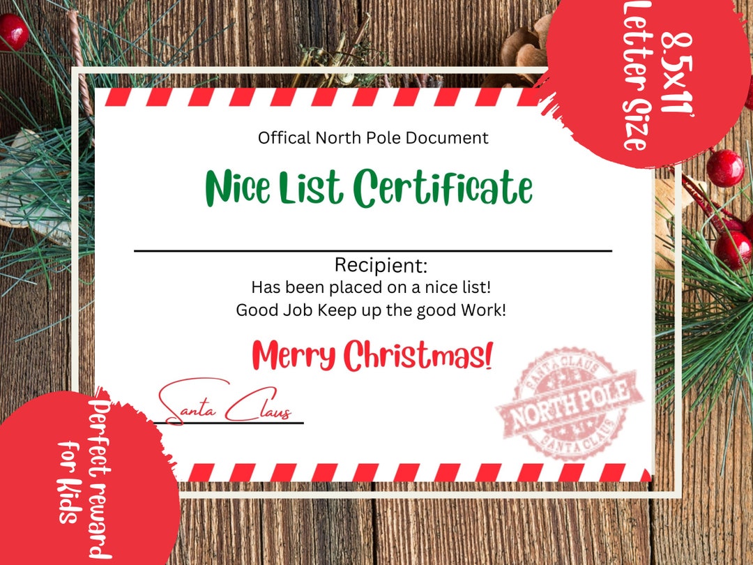 Nice List Congratulations Certificate - Etsy
