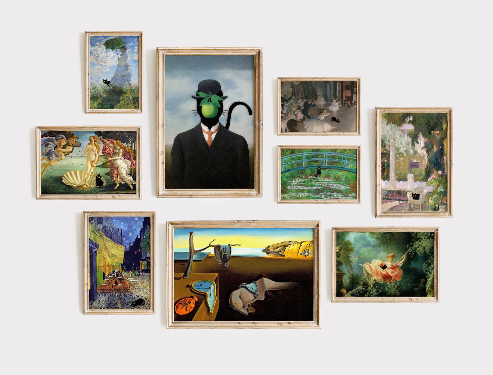 Dali Cat Art Print: Persistence of Memory, Surrealist Black Cat Poster ...