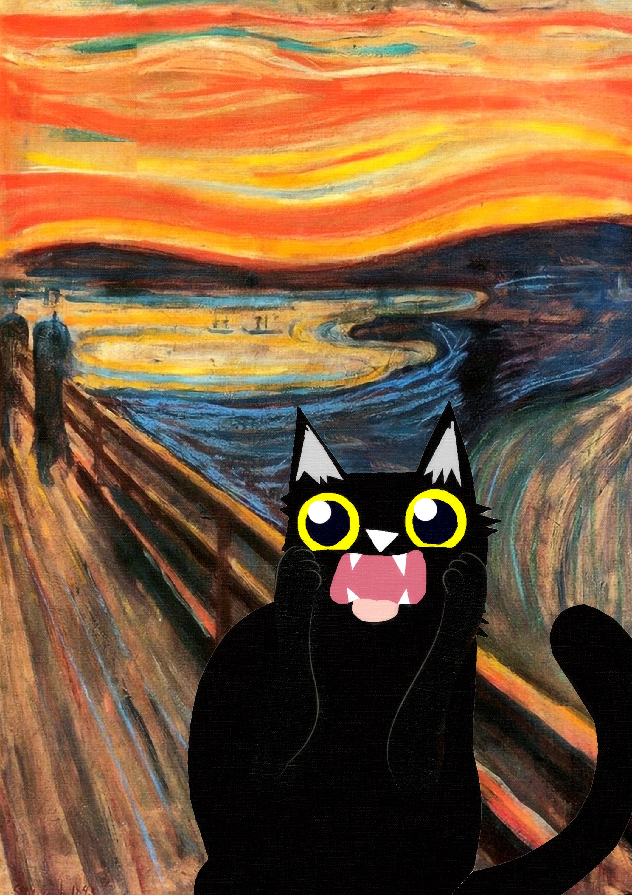The Scream Cat Art Print: Funny Black Cat Portrait (digital Download ...