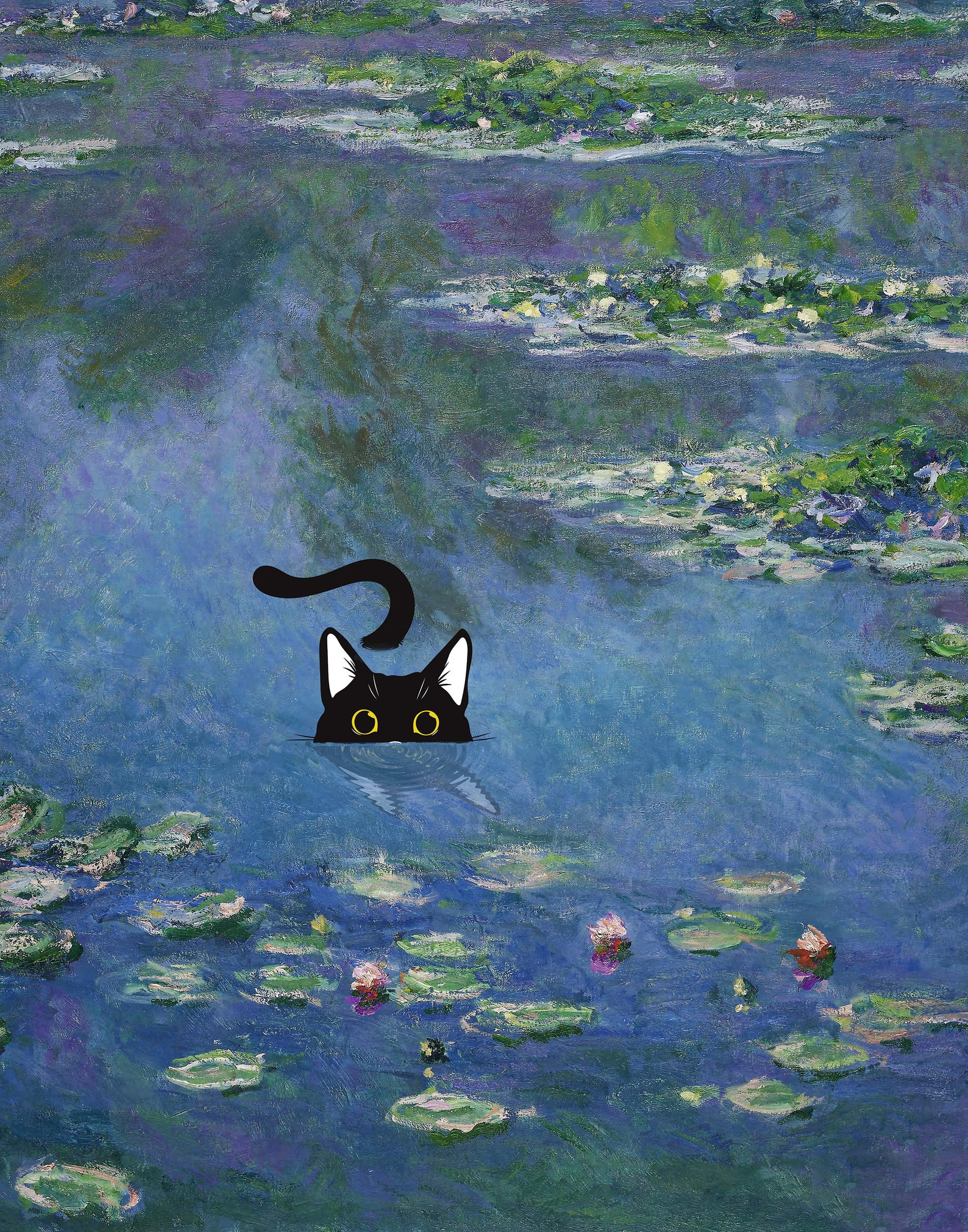 DIGITAL DOWNLOAD Monet Pond of Water Lilies Cat Print, Claude Monet Cat ...