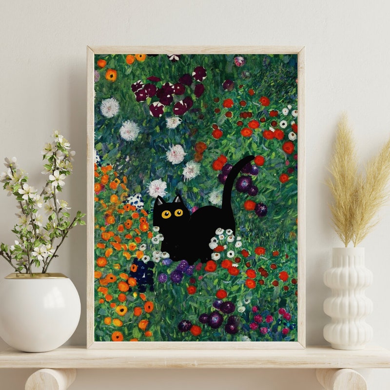Klimt Garden Cat Art Print - Etsy UK