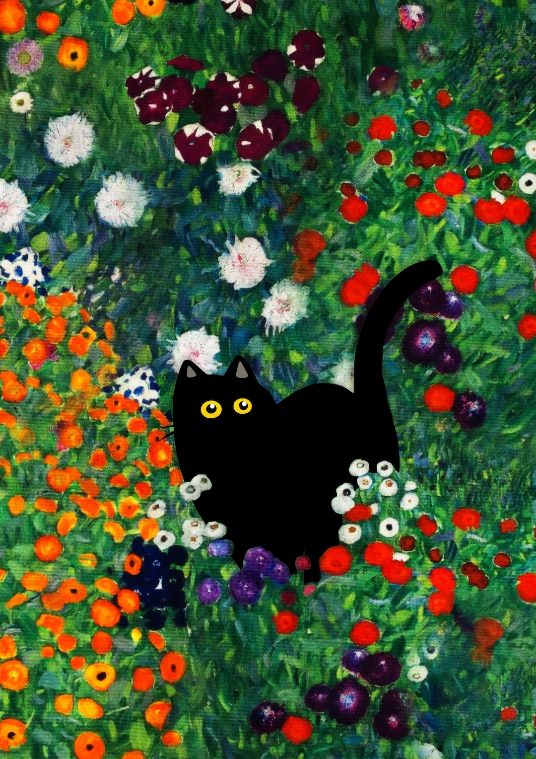 DIGITAL DOWNLOAD Gustav Klimt Garden Cat Print, Klimt Cat Poster, Black Cat Art Funny Cat Print ...
